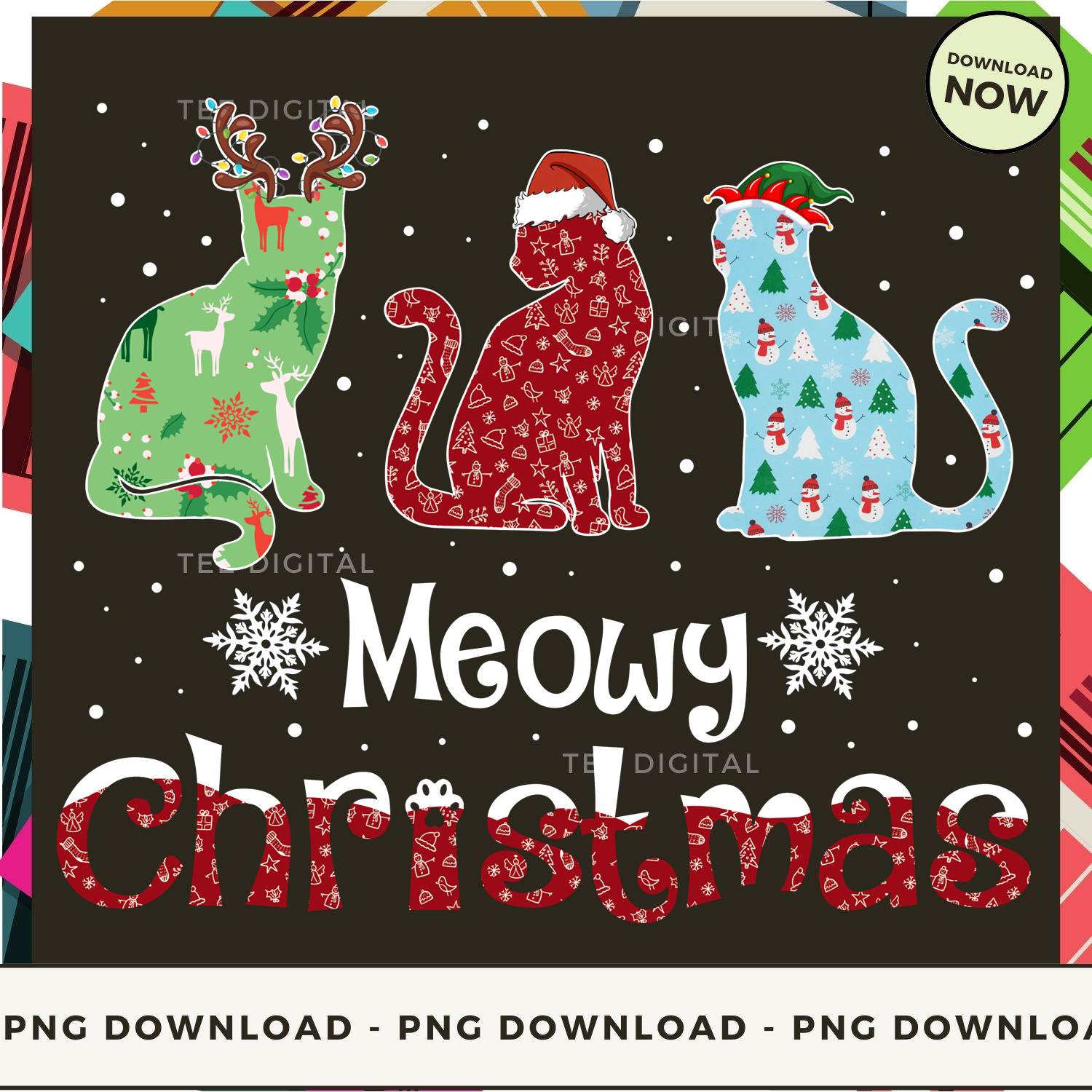 Digital | Meowy Christmas Cats With Hats - Christmas Cat T-s | Inspire ...