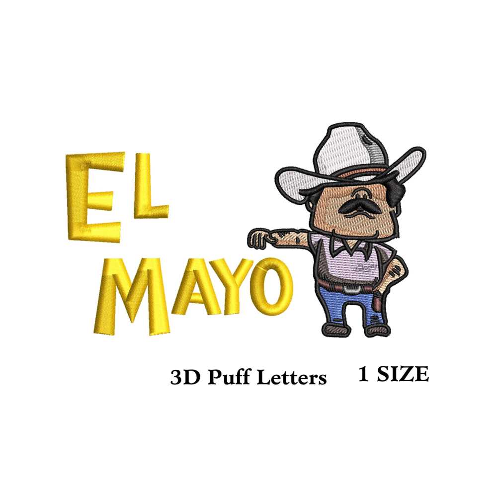 Mexican Man El Mayo 3D Puff Raised Embroidery Machine Design | Inspire ...