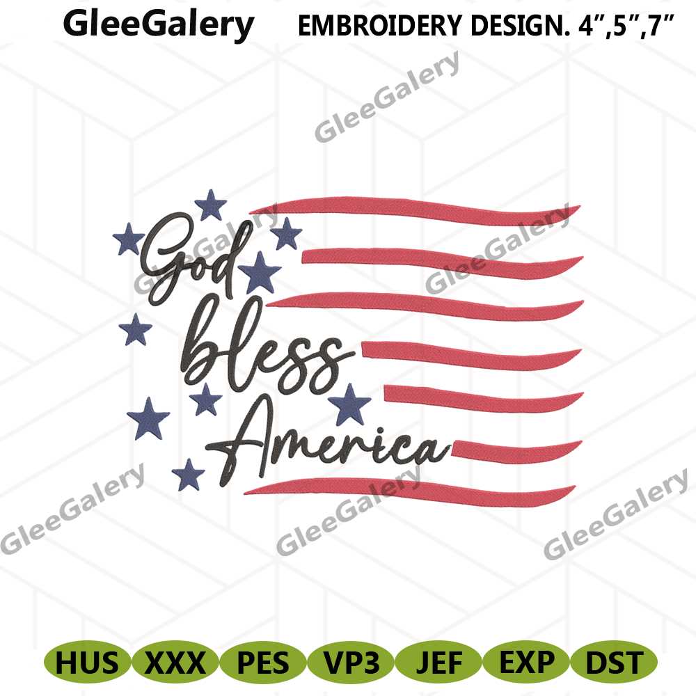 God Bless America Digital Machine Embroidery Design American | Inspire ...