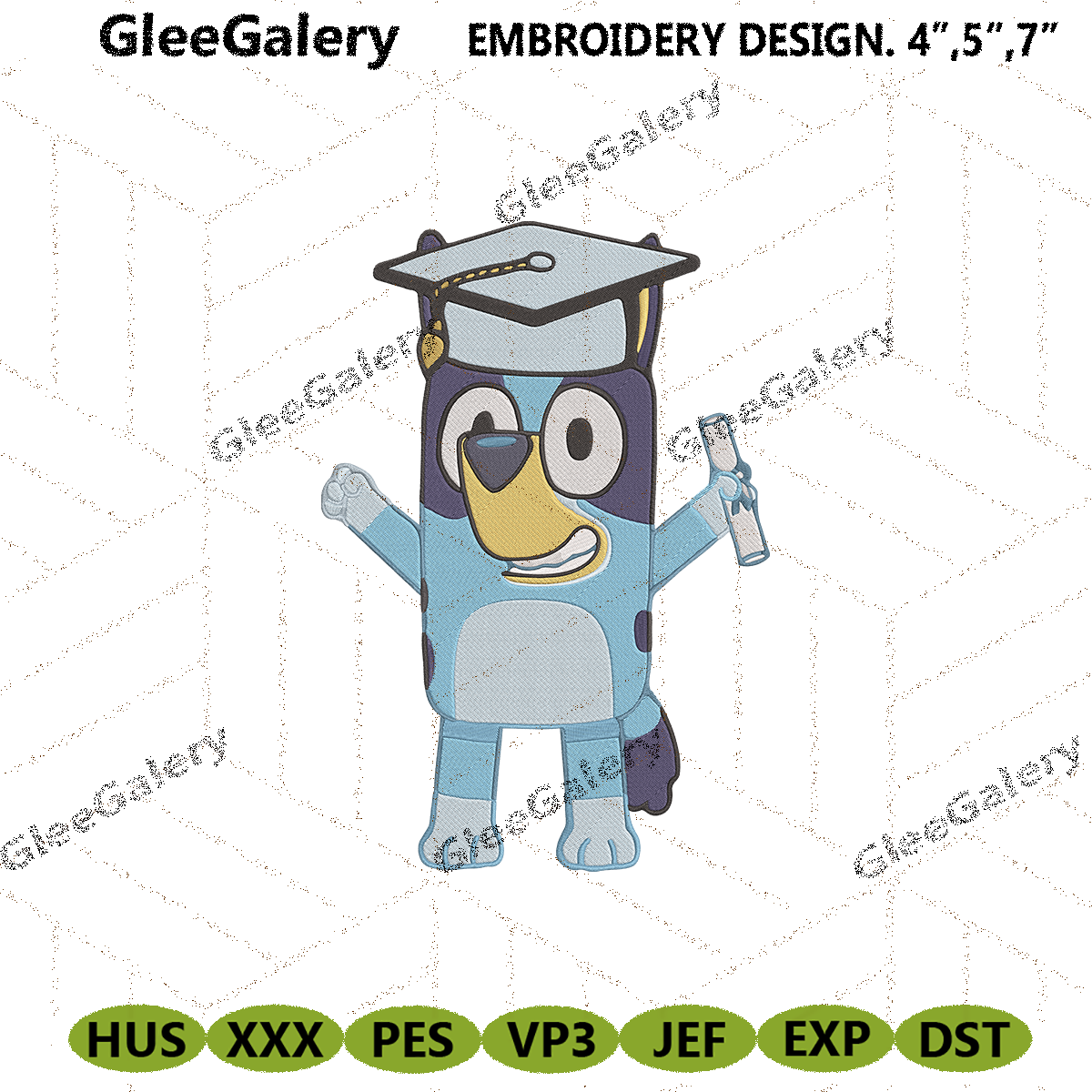 Bluey Graduation Cartoon Embroidery Design Files | Inspire Uplift