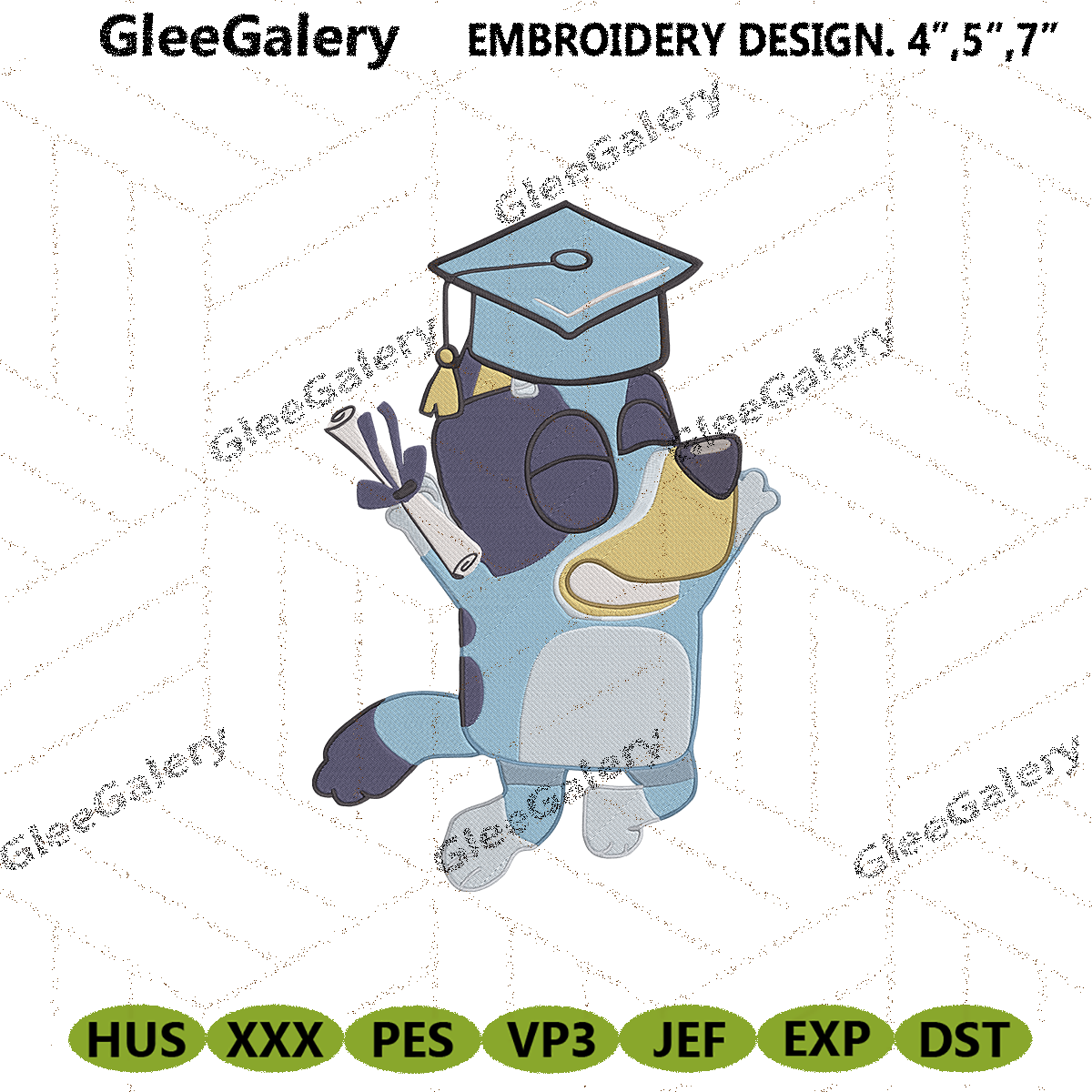 Bluey Graduation Embroidery Design Files | Inspire Uplift