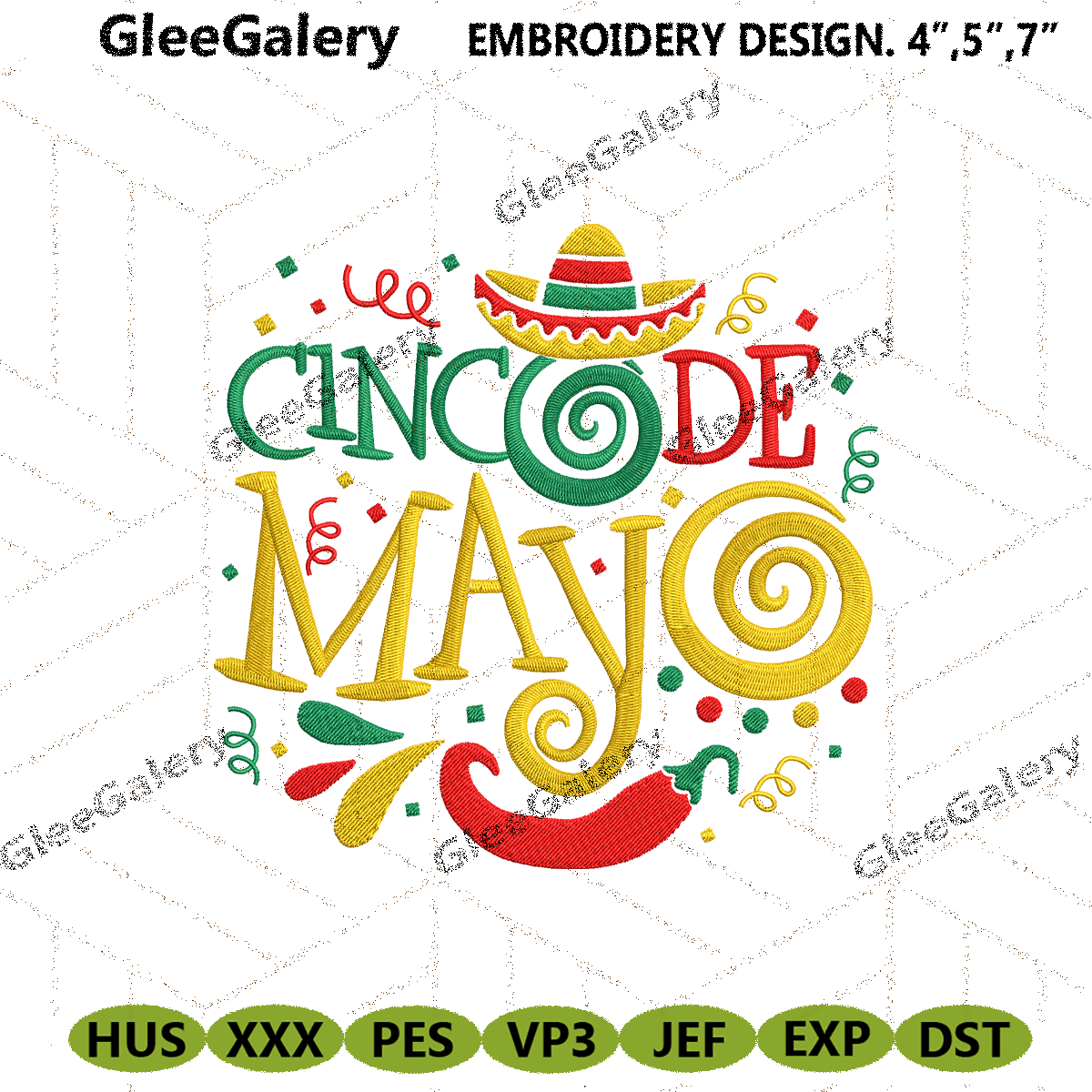 Cinco De Mayo Embroidery Design Instant Files - Inspire Uplift
