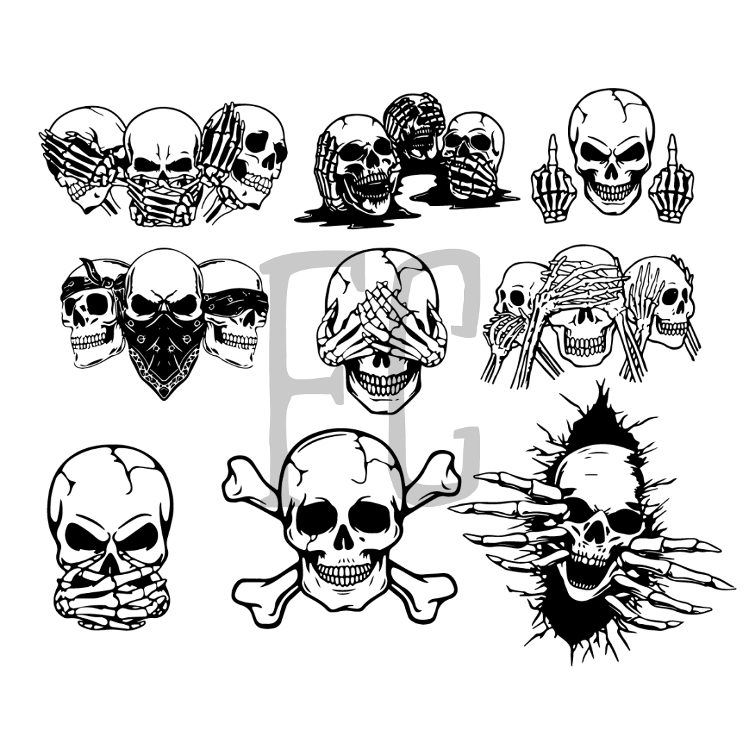 Three Wise Skulls Svg See Hear Speak No Evil Svg Digital - Inspire Uplift