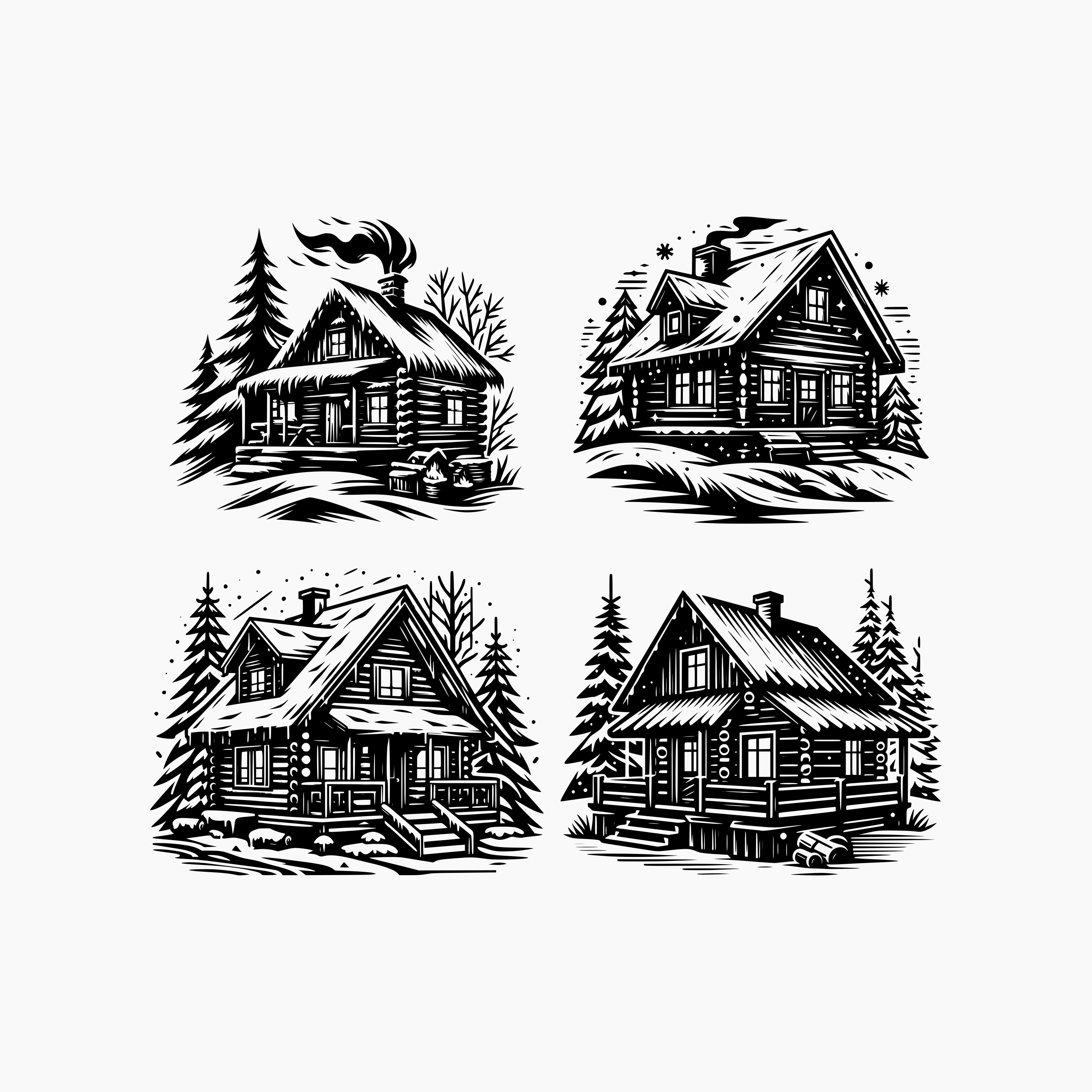 Winter Cabin. 4 Svg Bundle. Svg Png Eps Dxf Cut files. - Inspire Uplift