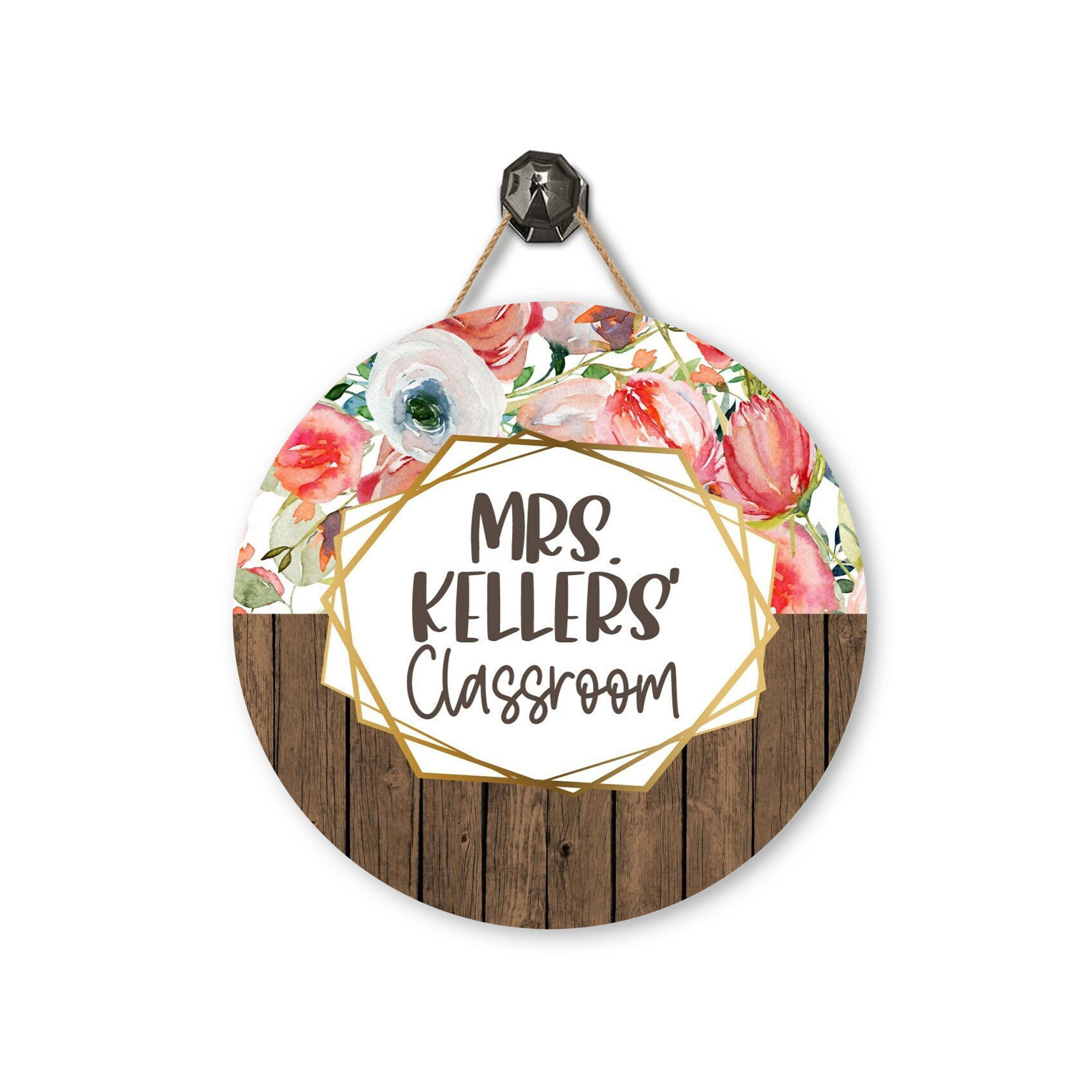 Pink Flowers Teacher Door Sign Metal Classroom Sign Person | Inspire Uplift