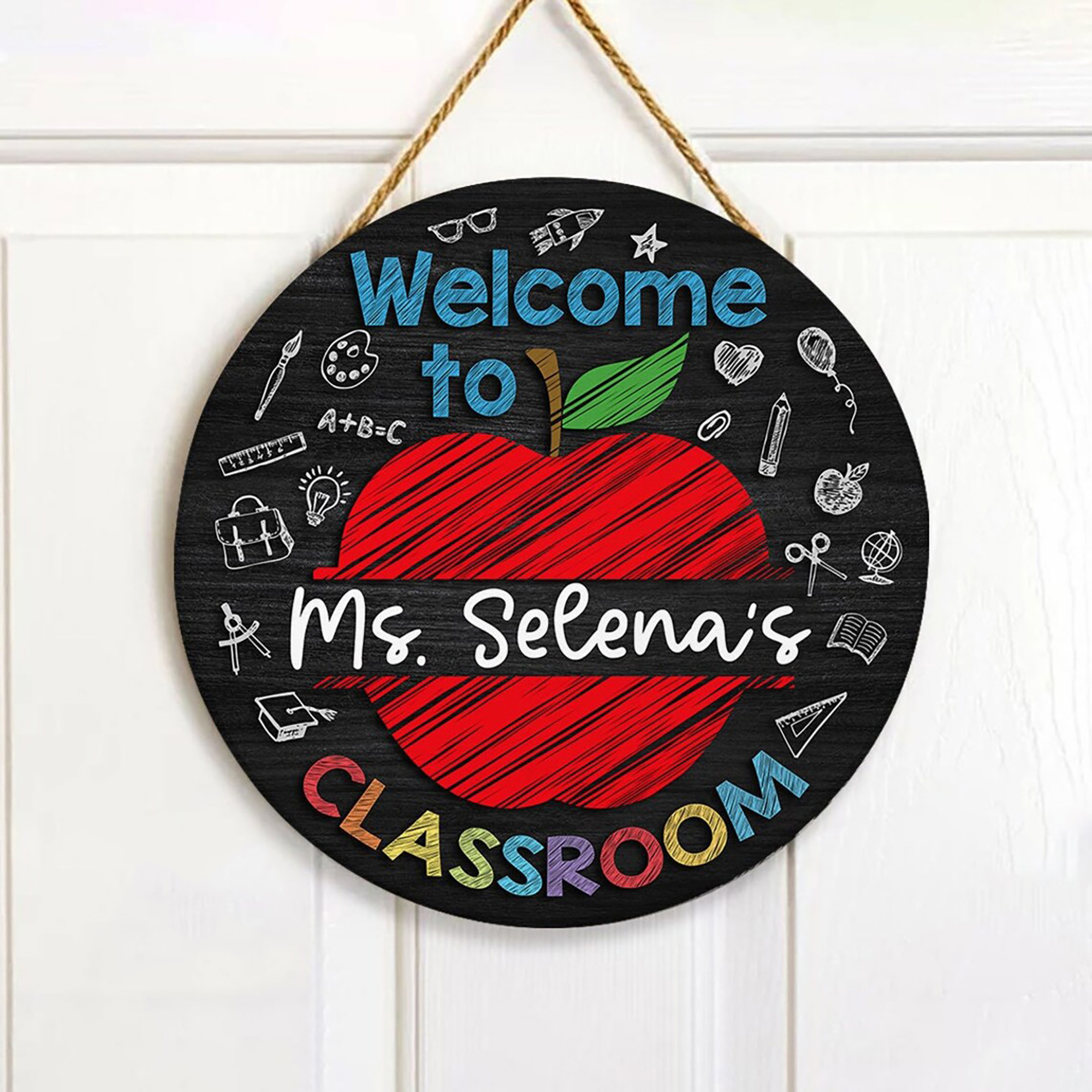Classroom Door Sign, Custom Teacher Door Sign, Apple Door Ha | Inspire ...