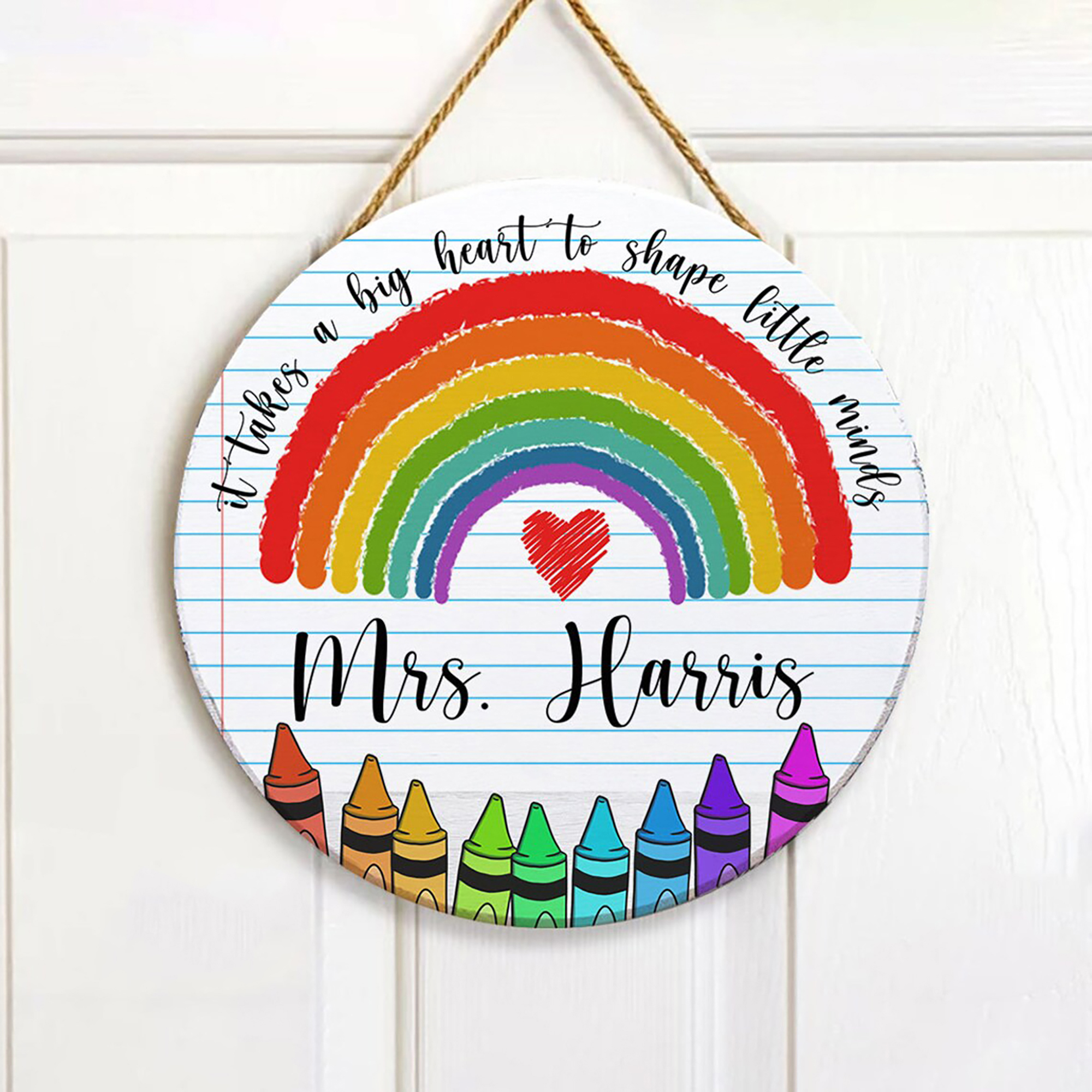 Custom Teacher Sign, Rainbow Classroom Door Hanger, Pencil D | Inspire ...