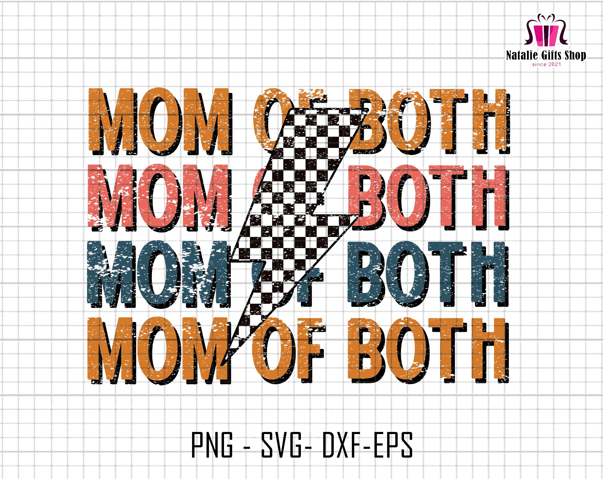 Mom Of Both Svg, Checkered Lightning Bolt Svg, Distressed Mo | Inspire ...