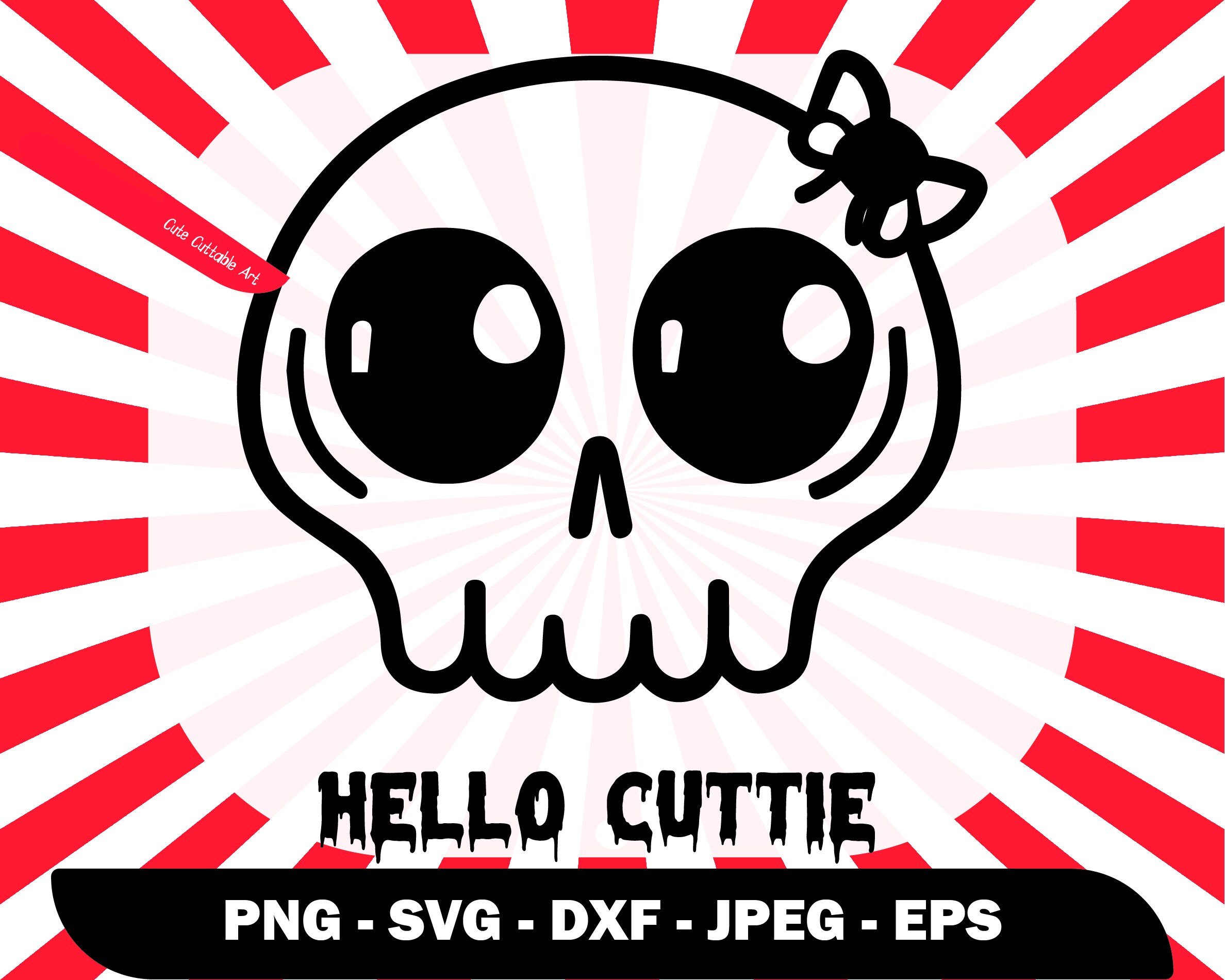 Hello Cuttie Cute Skull Svg, Kawaii Skull Svg, Retro Hallowe - Inspire ...