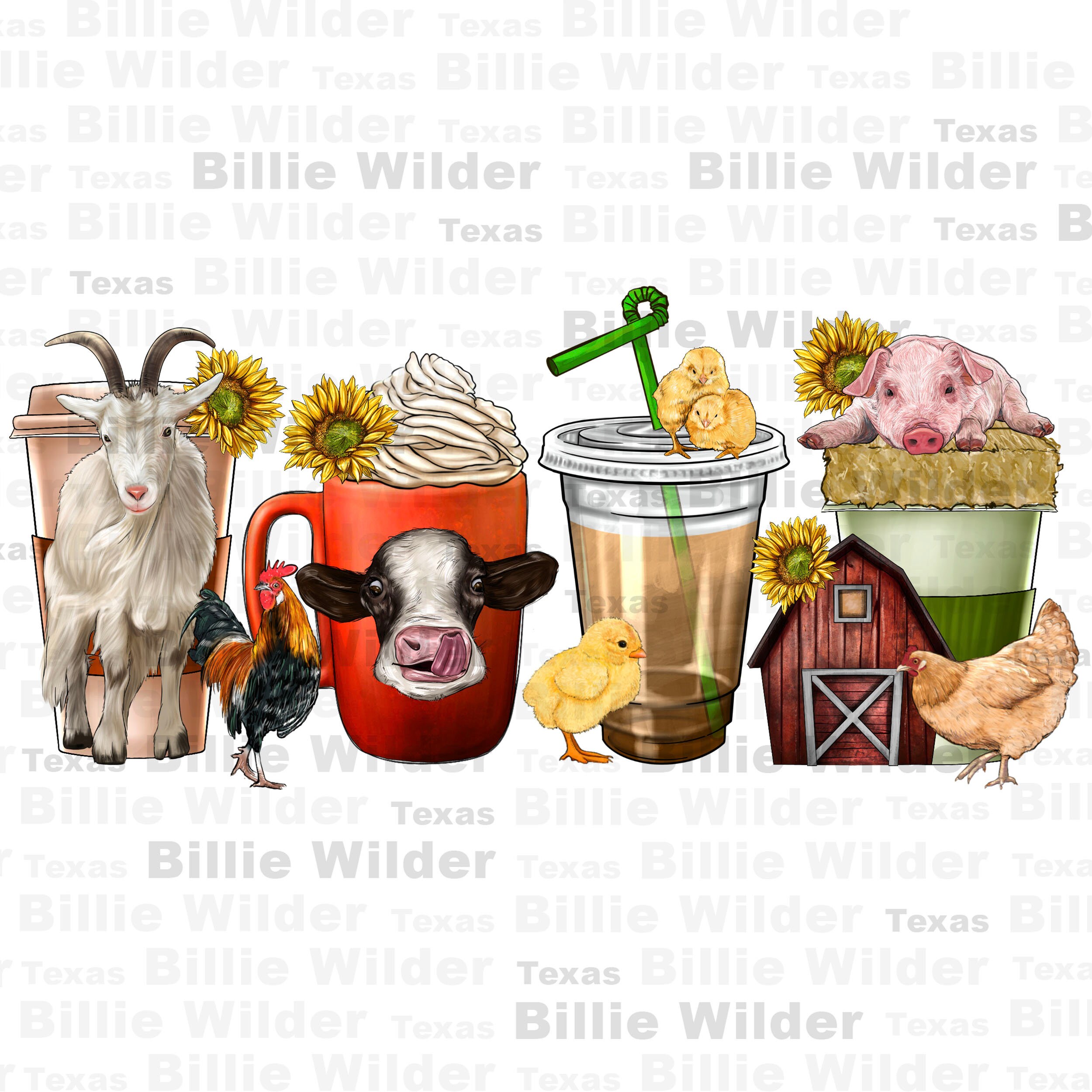 Farm animals coffee cups png sublimation design download, co | Inspire ...