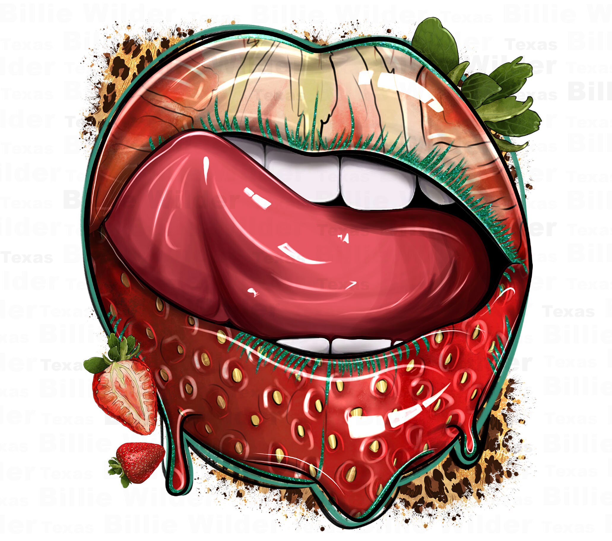 Strawberry lips with leopard png sublimation design download | Inspire ...