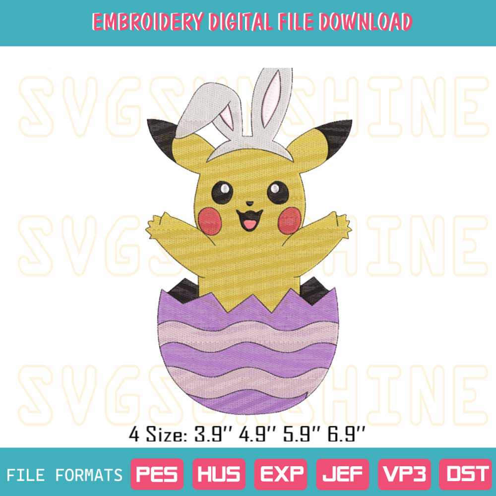 Pikachu Easter Eggs Embroidery Designs, Pikachu Bunny Embroi - Inspire ...