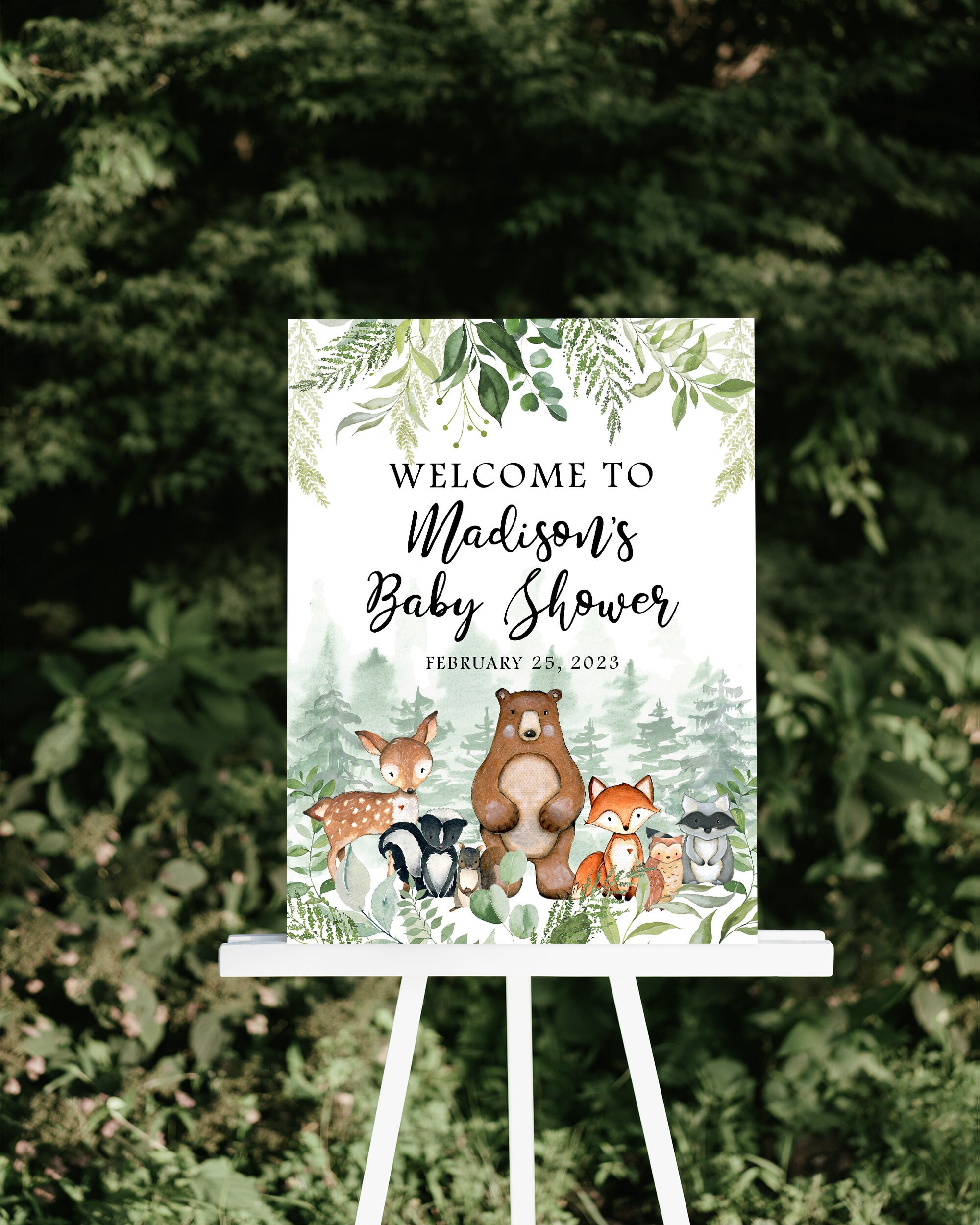Personalized Woodland Baby Shower Welcome Sign, Woodland Bab | Inspire ...