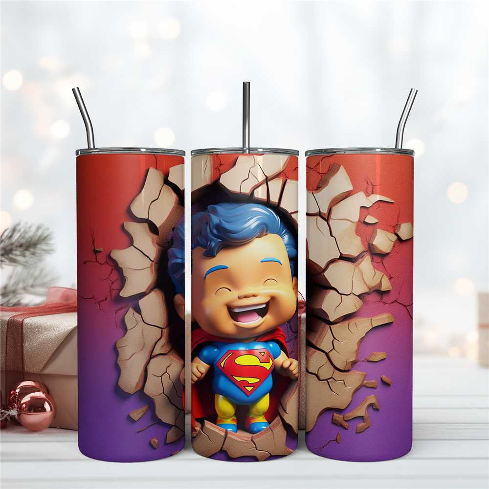 Chibi 3D Inflated Super Man Tumbler Wrap Design, 20oz Tumble - Inspire ...