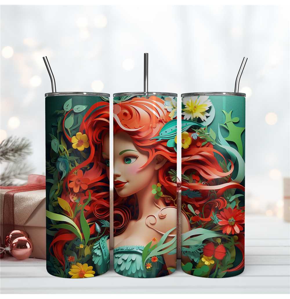3D Inflated Ariel Princess Under The Sea Skinny 20oz Tumbler - Inspire ...