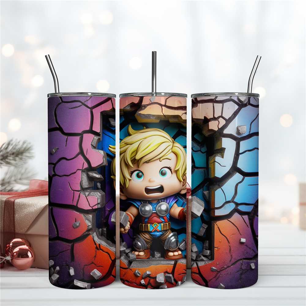 3D Inflated Thor In The Wall Tumbler Wrap Design, 20oz Tumbl - Inspire ...