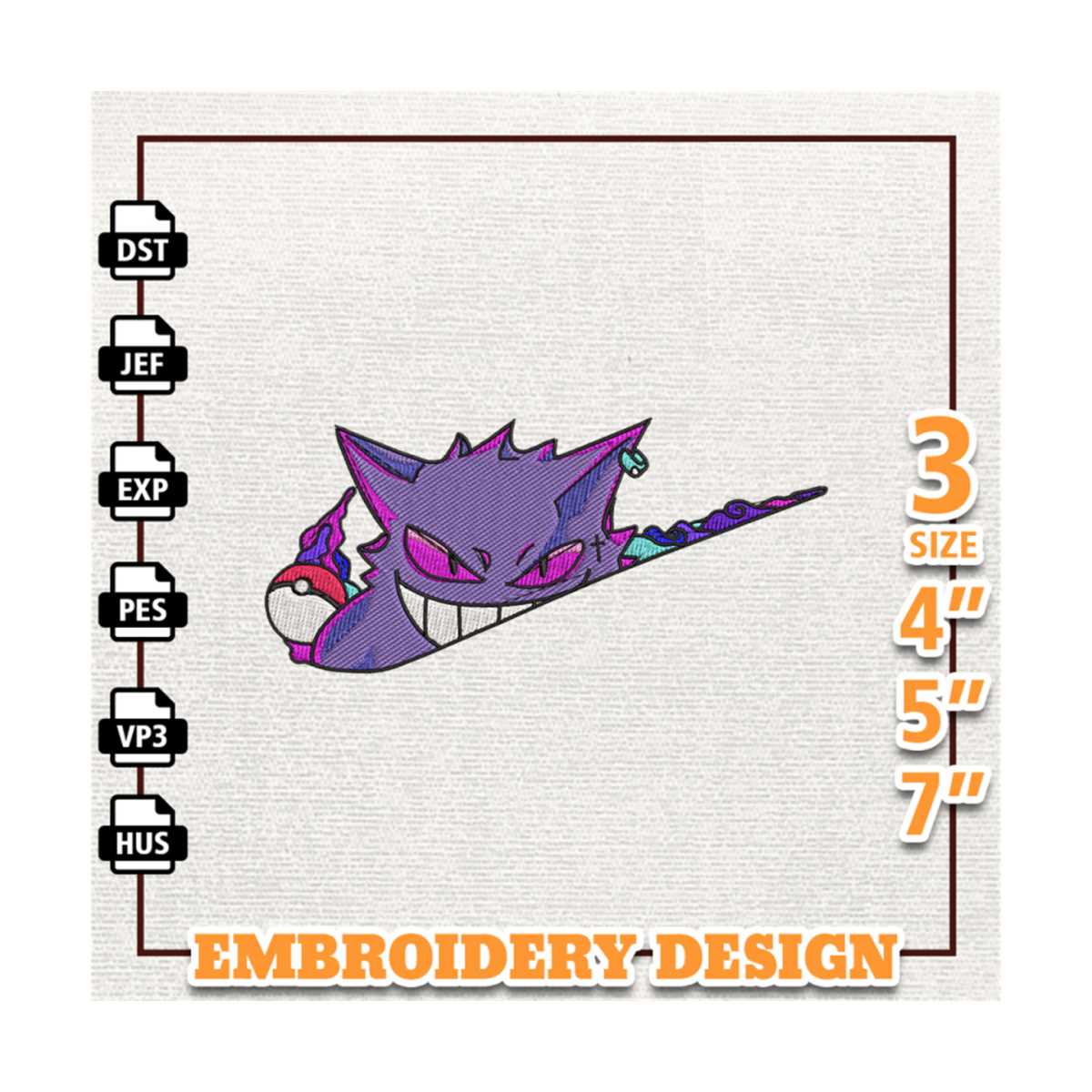 Gengar Nike Embroidery Design, Pokemon Embroidery | Inspire Uplift