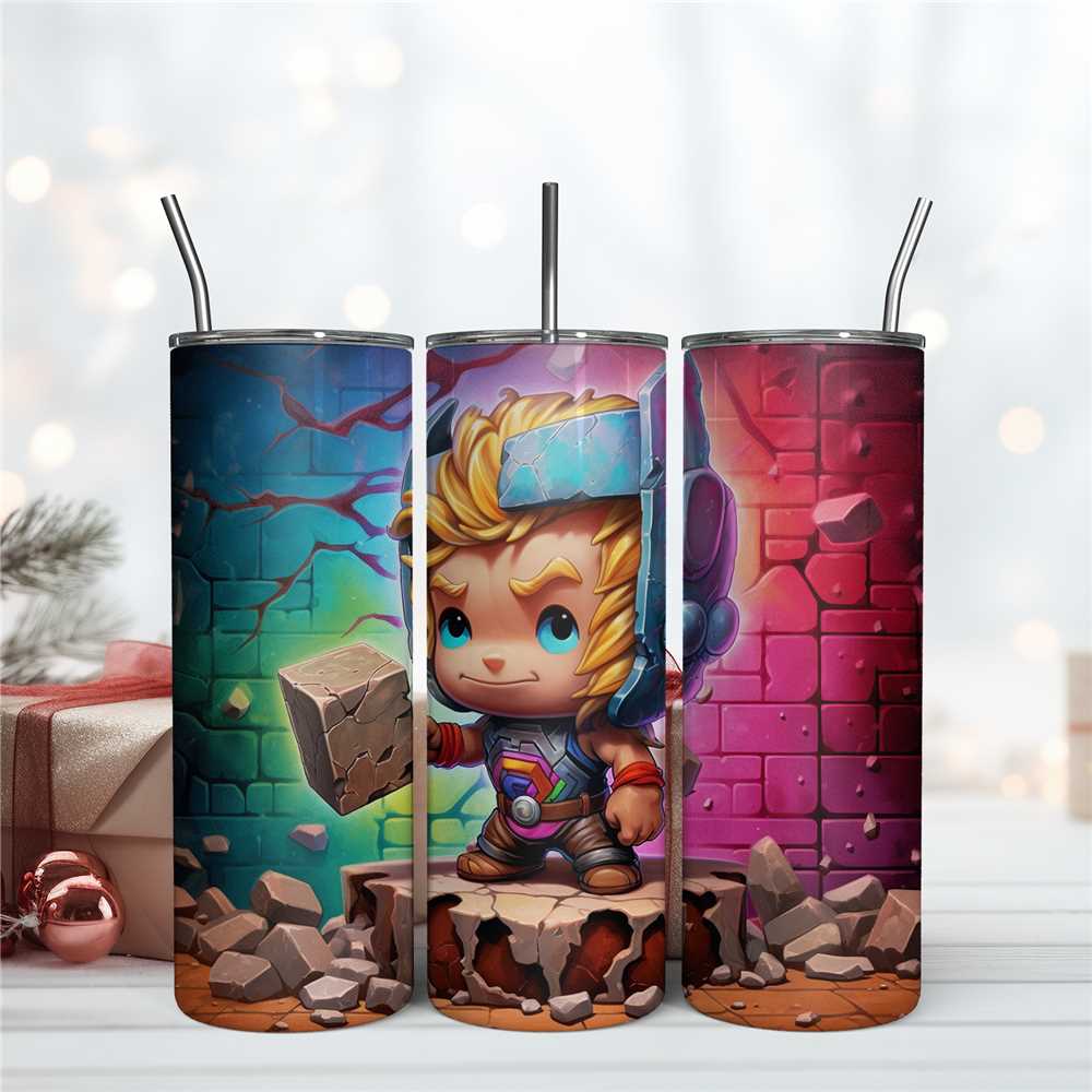 Retro Chibi Thor 3D Inflated Tumbler Wrap Design, 20oz Tumbl - Inspire ...