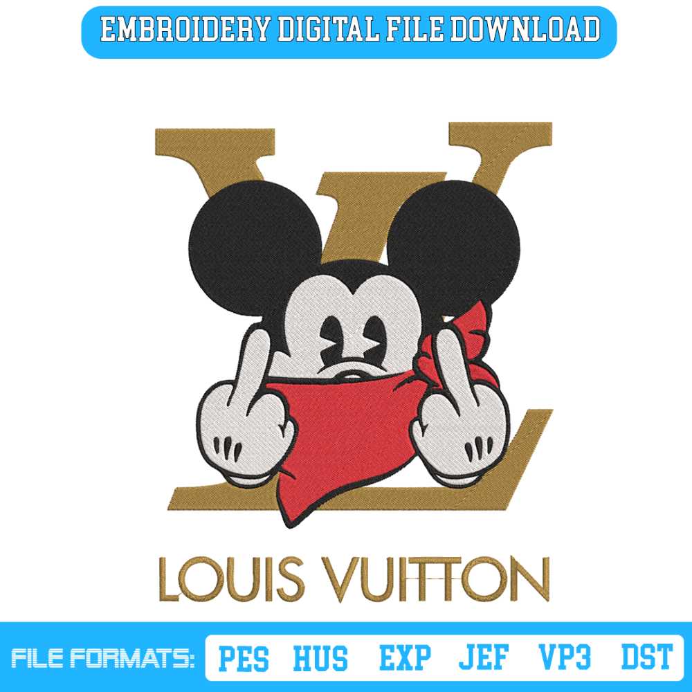 Mickey Middle Finger Louis Vuitton Logo Embroidery File - Inspire Uplift