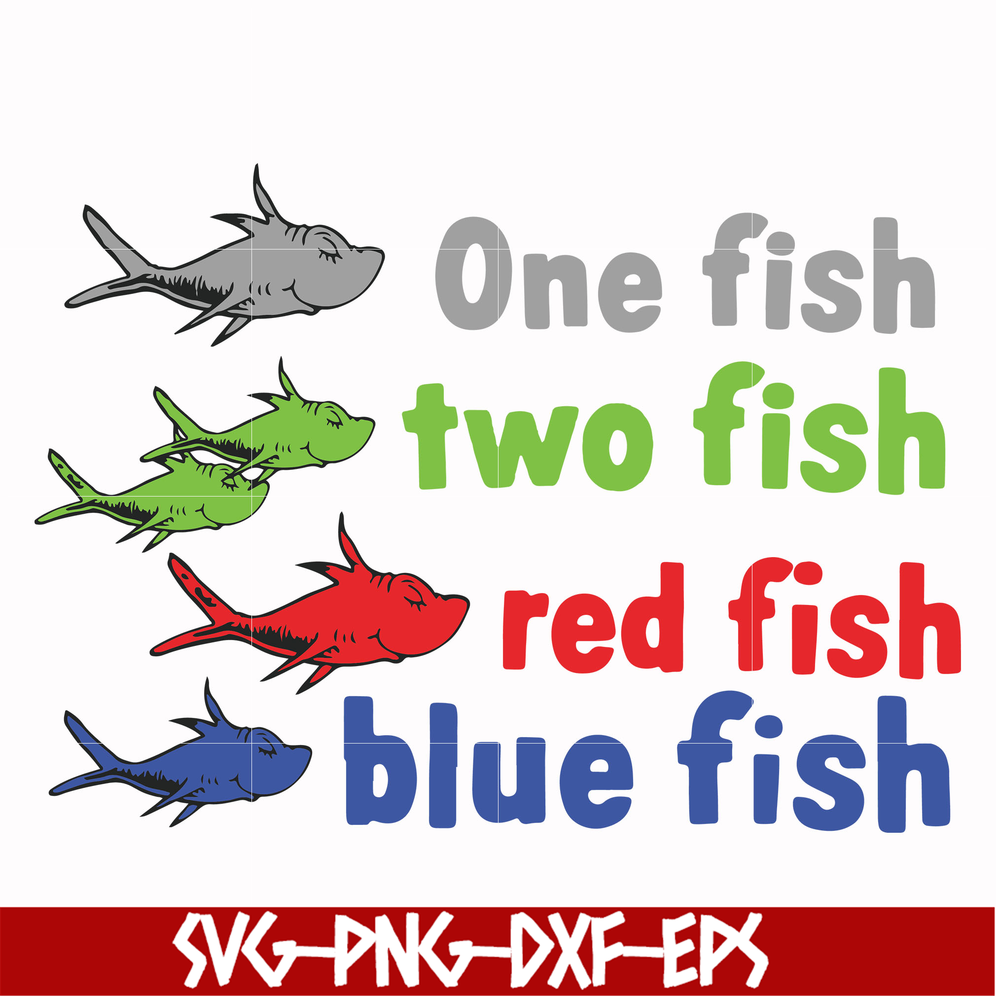 One fish two fish red fish blue fish svg, png, dxf, eps file - Inspire ...