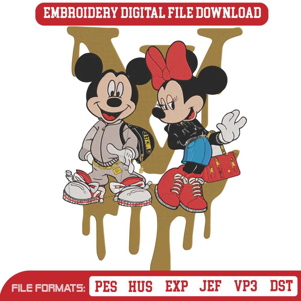 Mickey Minnie Luxury Couple LV Dripping Logo Embroidery File - Inspire ...