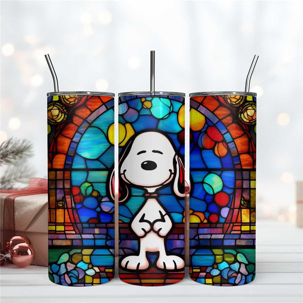 Snoopy Stained Glass 20Oz Tumbler Wrap Sublimation Png | Inspire Uplift