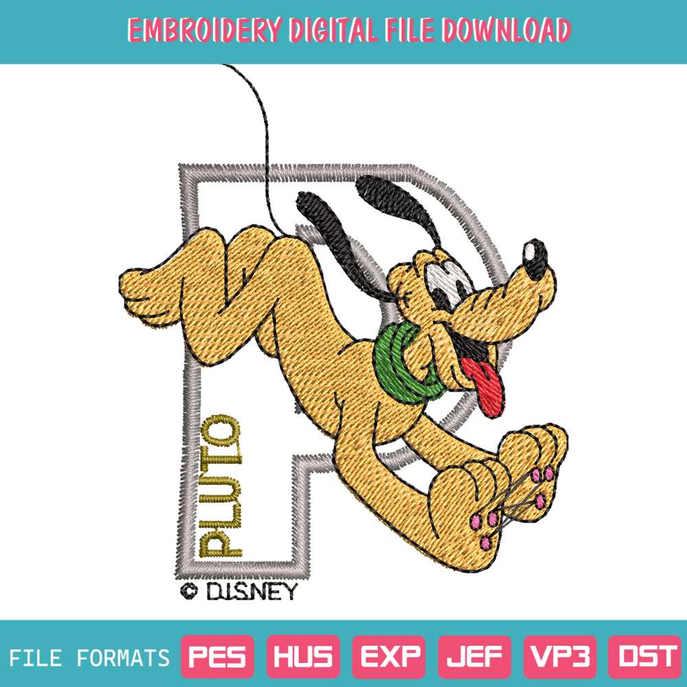 Pluto Dog And P Letter Embroidery Design Download | Inspire Uplift