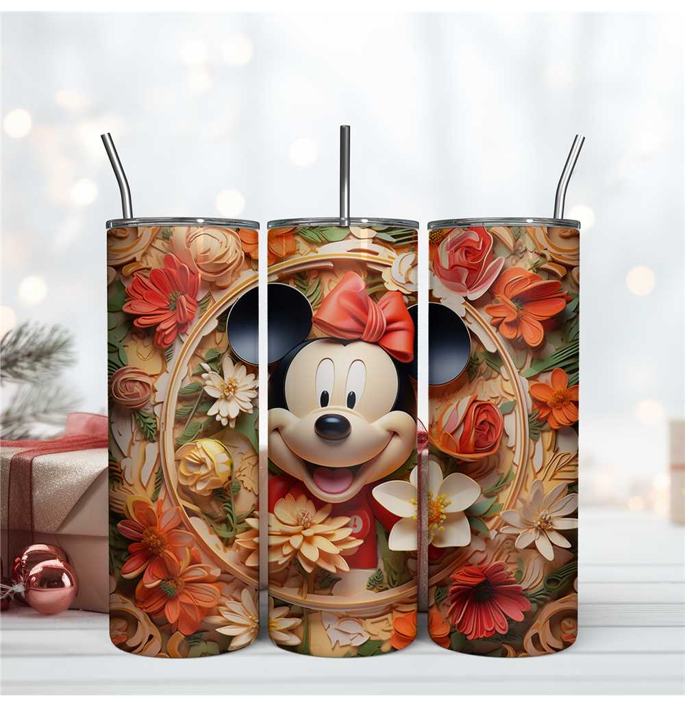 3D Minnie Mouse Floral Skinny 20oz Tumbler Digital File Down | Inspire ...