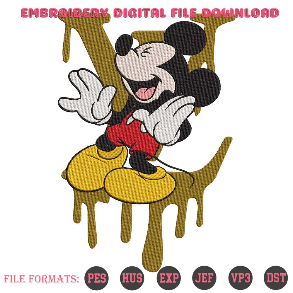 Happy Cartoon Mouse Dripping LV Embroidery Design Files | Inspire Uplift