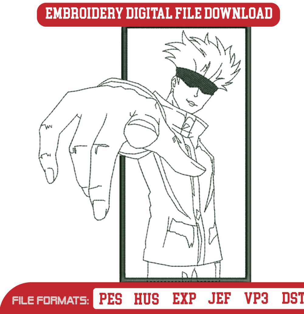 Gojo LineArt Funny Embroidery Design Anime Cartoon - Inspire Uplift