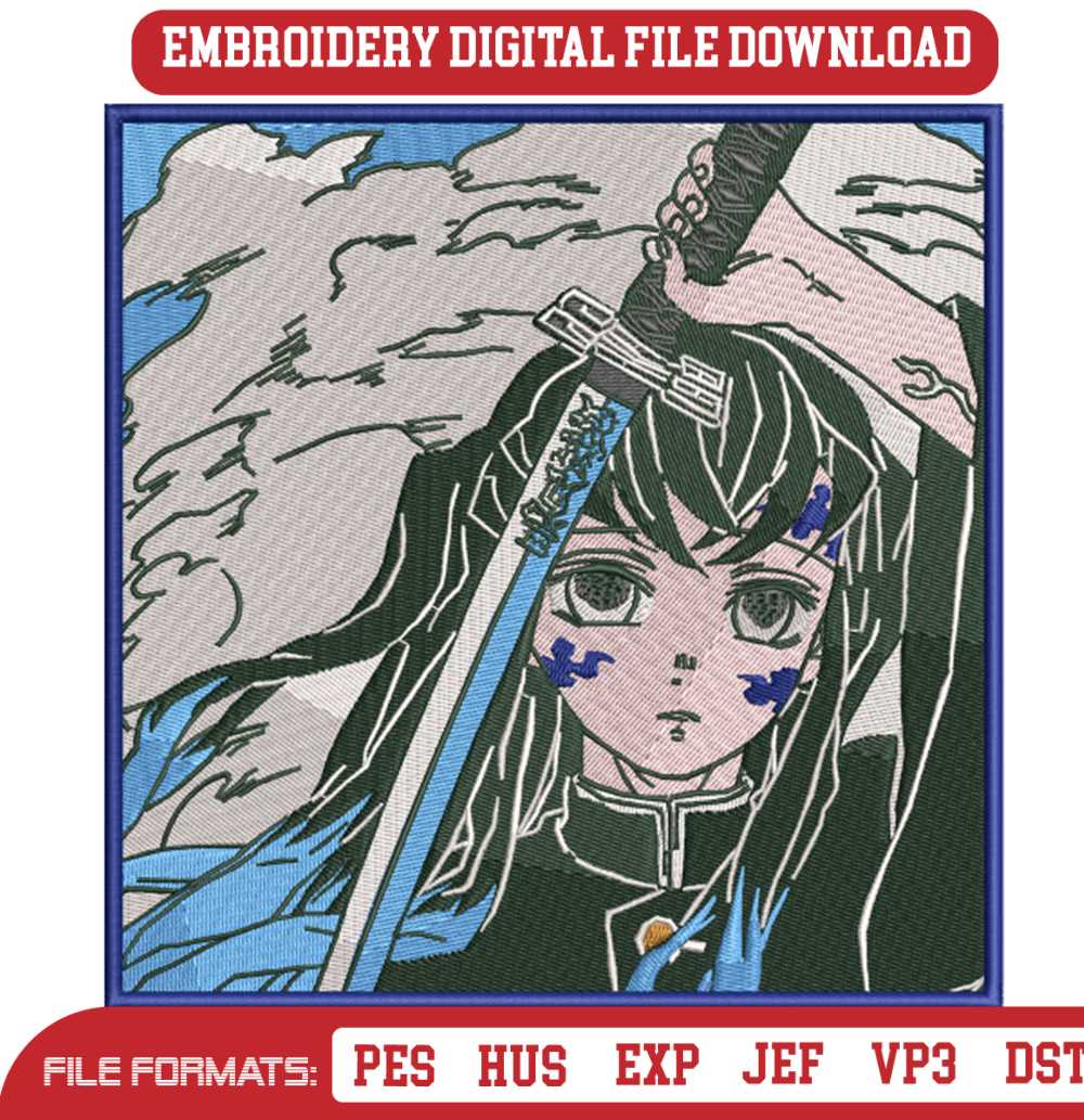 Kimetsu Sword Panel Embroidery Design Anime Demon Slayer Fil - Inspire ...