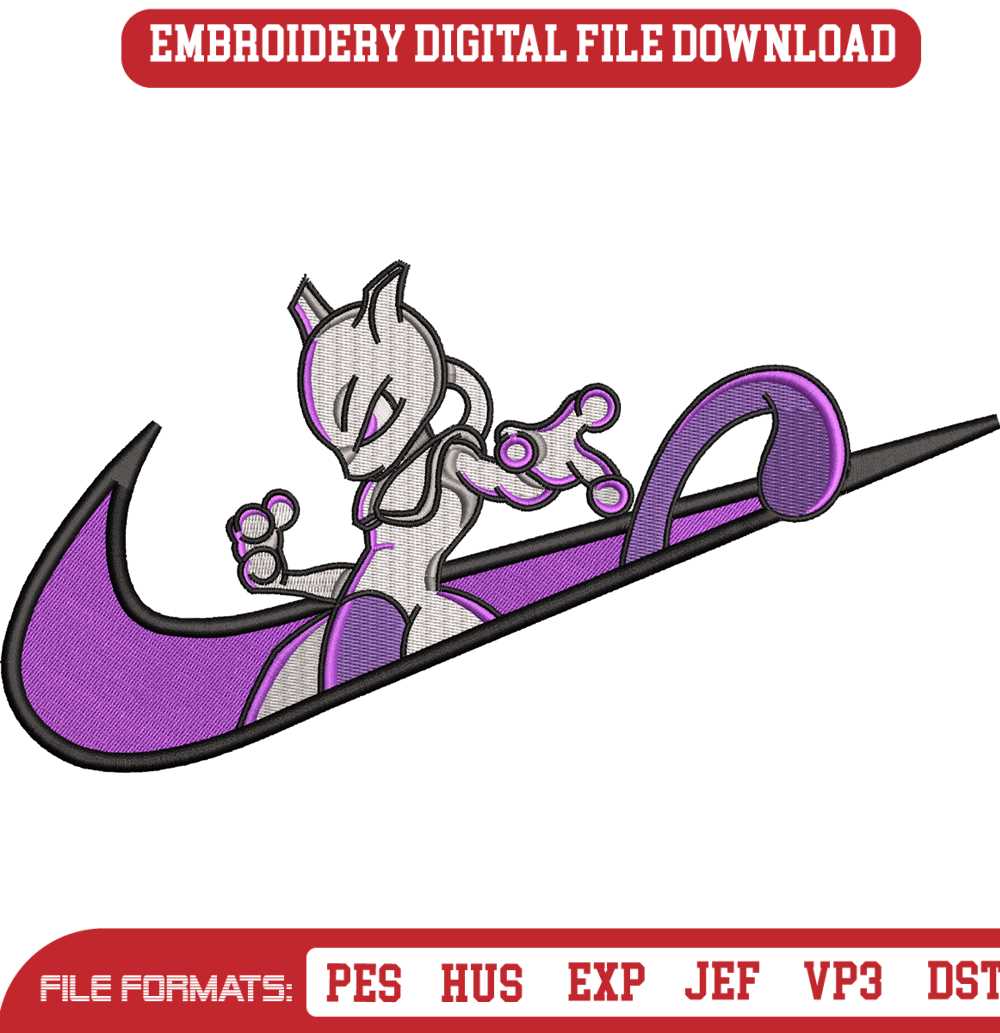 MEWTWO Nike Fashion Logo Embroidery Design Download - Inspire Uplift