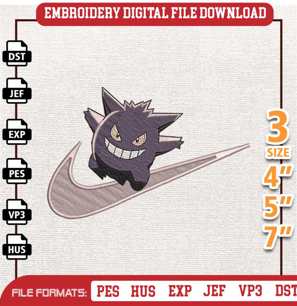 Nike Gengar Anime Embroidery Design, Nike Anime Embroidery D - Inspire ...