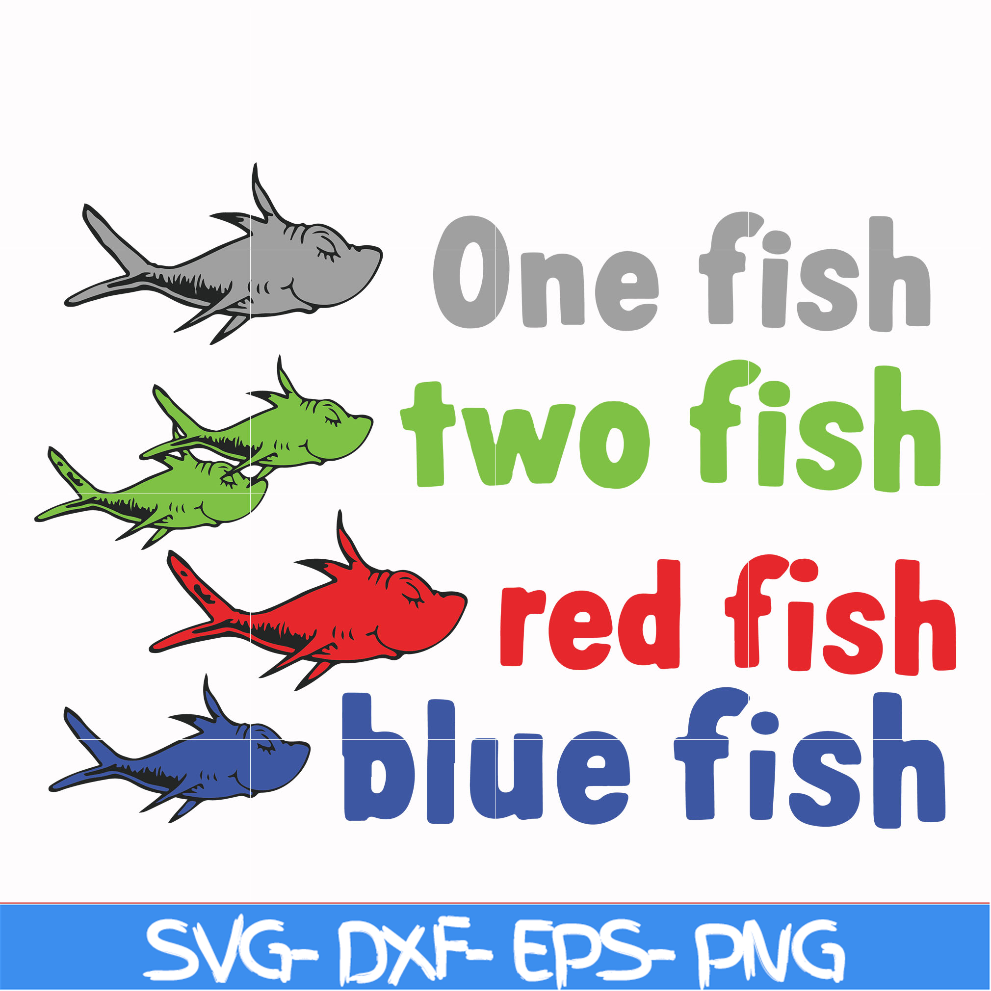One fish two fish red fish blue fish svg, png, dxf, eps file | Inspire ...