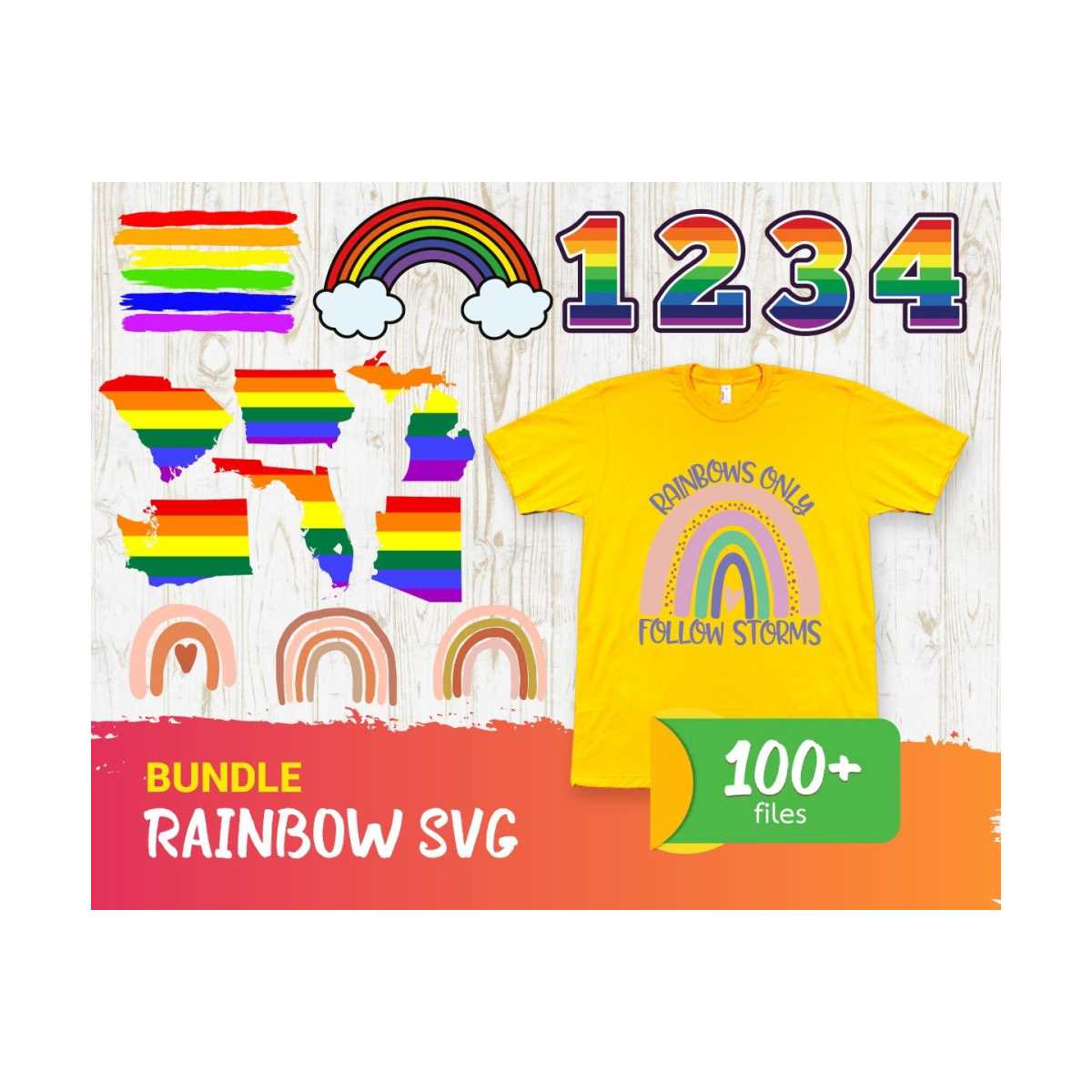 100 Bundle Rainbow SVG, rending Svg, Rainbow Svg, Number Rai - Inspire ...