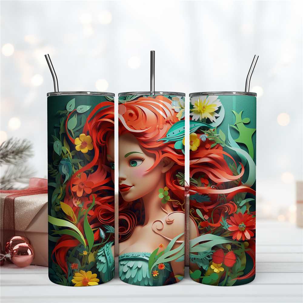 3D Inflated Ariel Princess Under The Sea Skinny 20oz Tumbler - Inspire ...