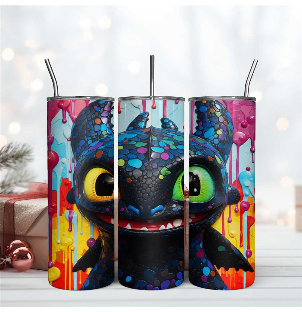 3D Cute Toothless Tumbler Wrap Design, Dragon Wrap 20oz, 20o | Inspire ...