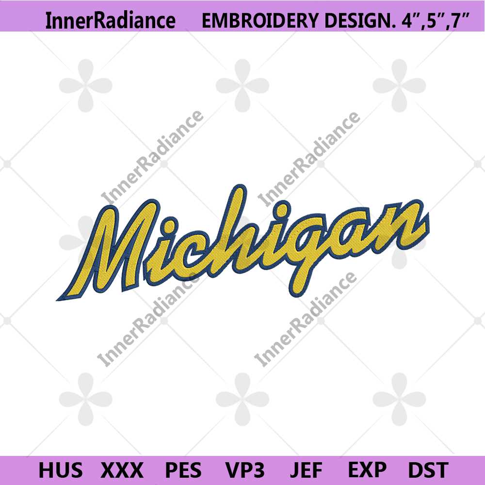 Michigan Wordmark Logo Machine Embroidery, Michigan Wolverin | Inspire ...