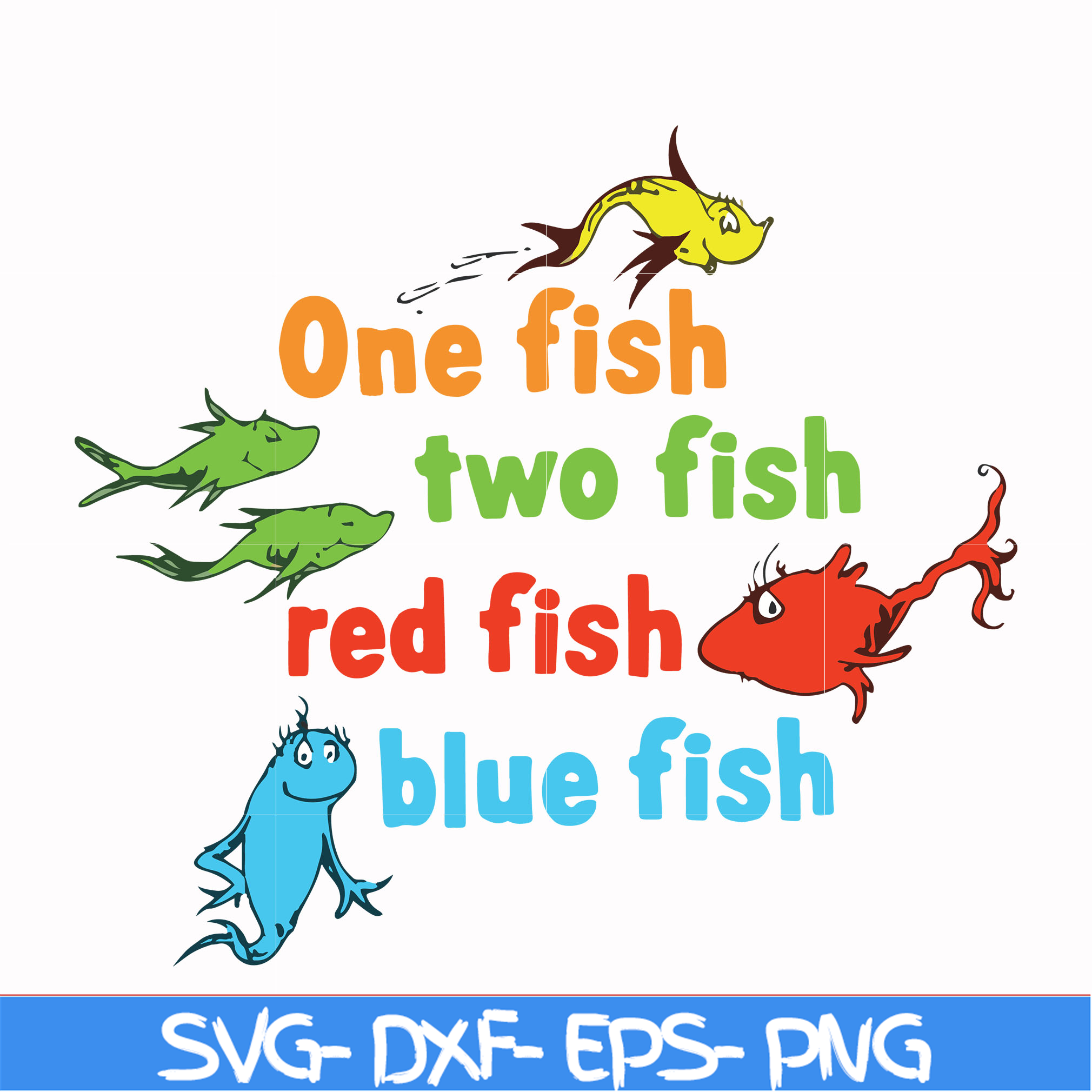 One fish two fish red fish blue fish svg, png, dxf, eps file | Inspire ...