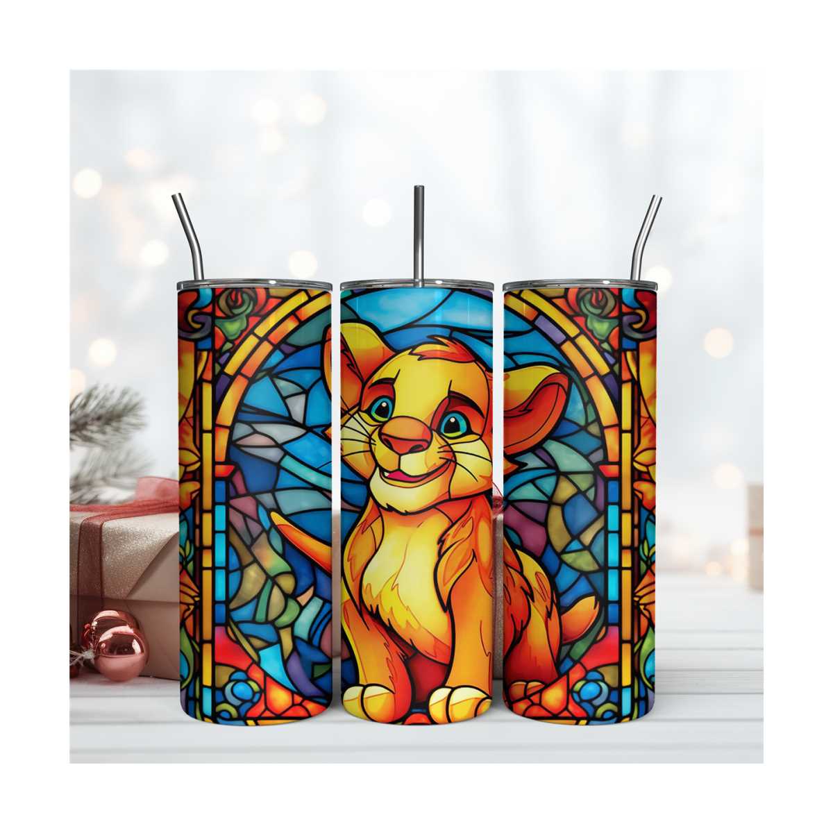 Simba 20oz Skinny Tumbler Wrap PNG, Stained Glass Tumbler PN - Inspire ...
