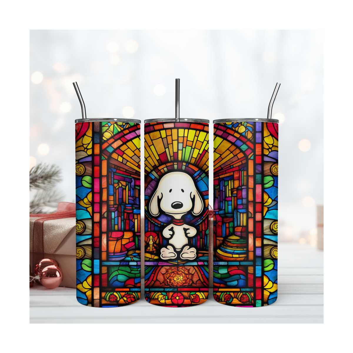 Snoopy 20Oz Stained Glass Tumbler Sublimation Design PNG Dow | Inspire ...