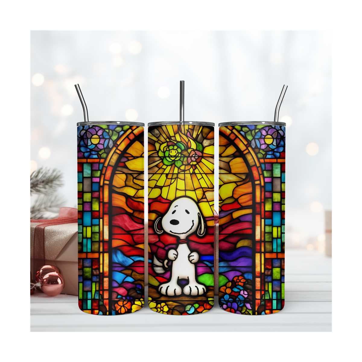 Snoopy Dog 20Oz Stained Glass Tumbler Sublimation Design PNG | Inspire ...