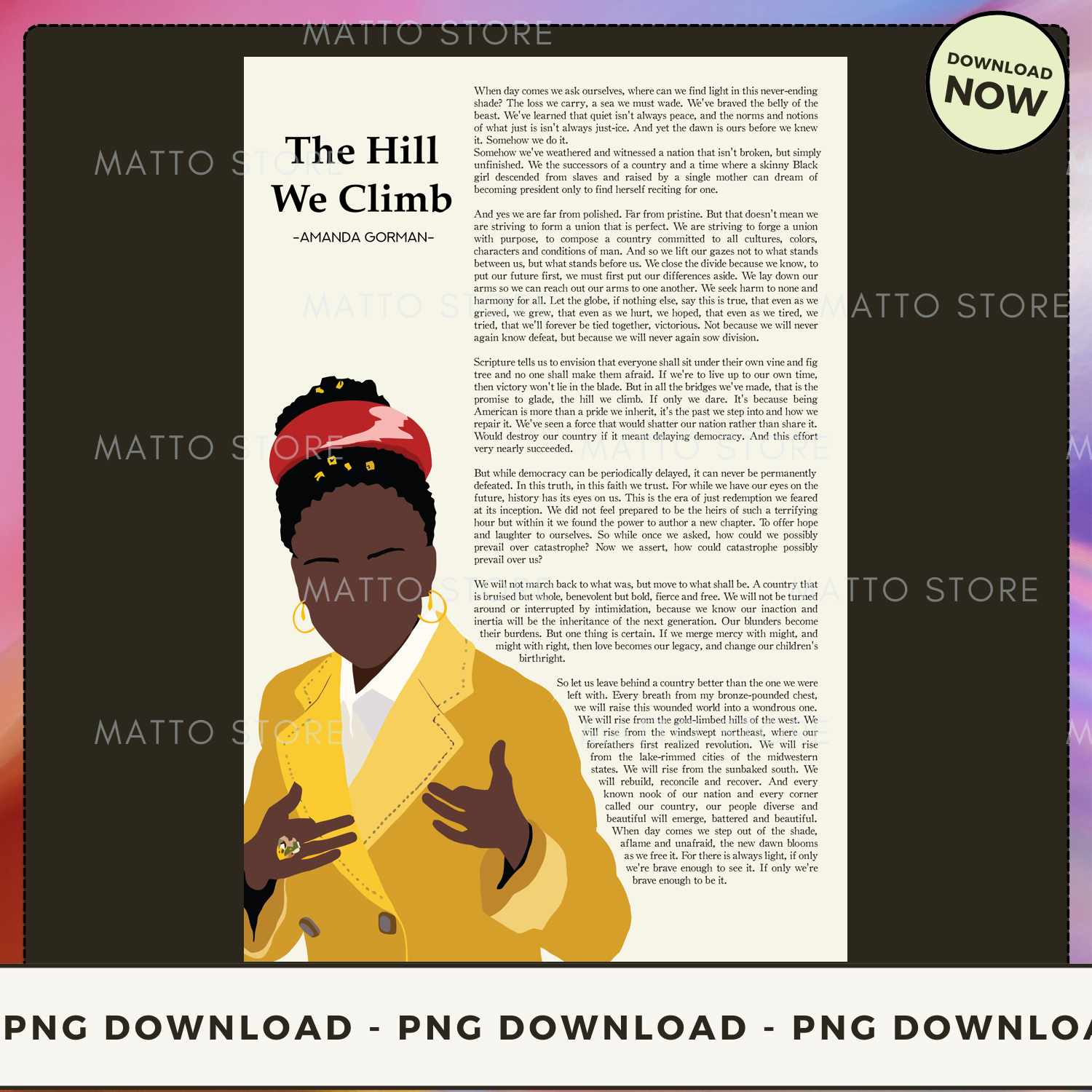 The Hill We Climb Poem PNG Download, Instant Download Matto | Inspire ...
