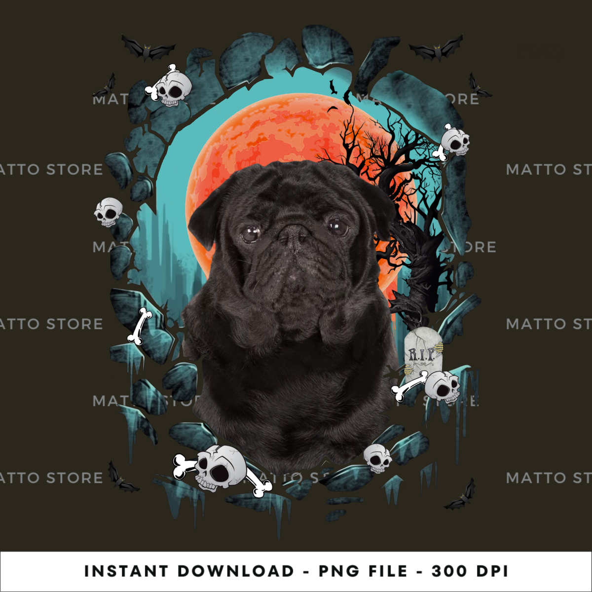 Stone Cave - BLACK Pug 2 Dogs, Halloween Digital PNG File, P | Inspire ...