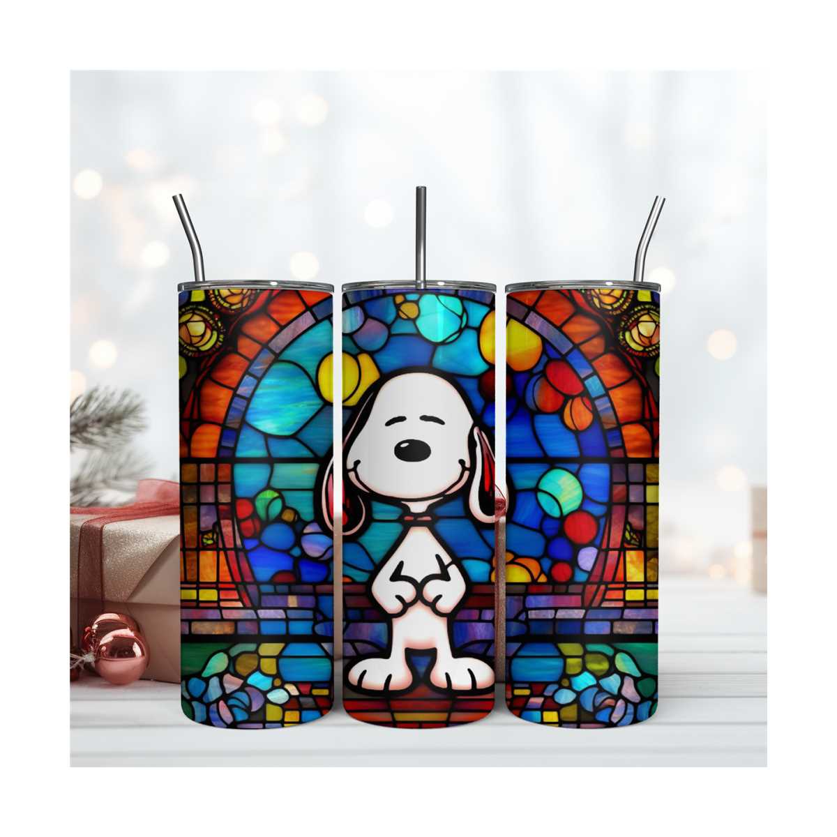 Snoopy Stained Glass 20Oz Tumbler Wrap Sublimation Png | Inspire Uplift