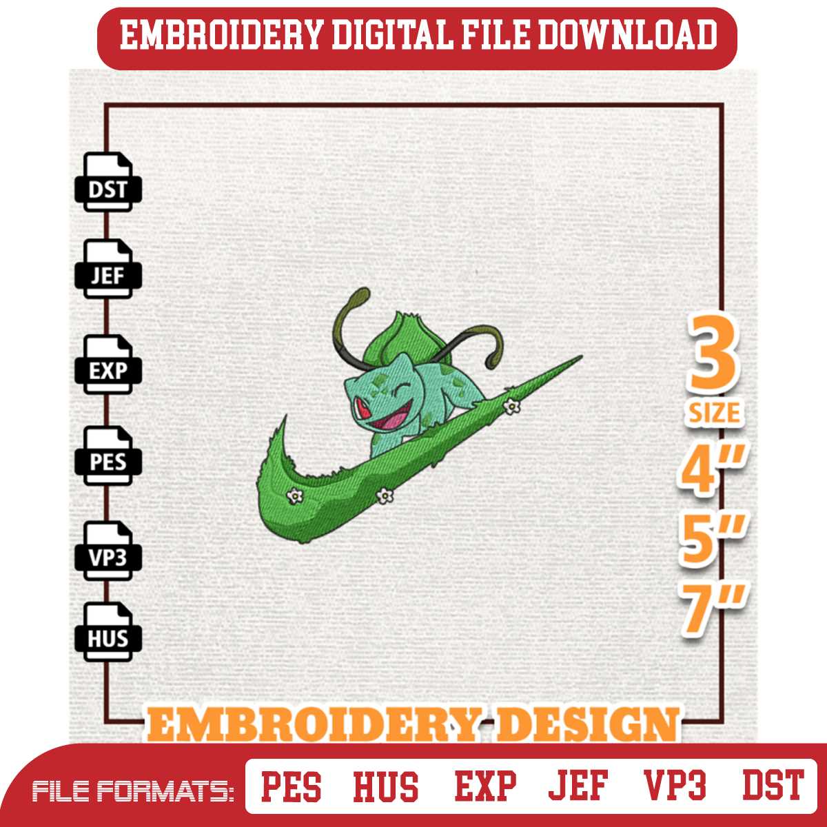 Nike Bulbasaur Pokemon Embroidery Design, Nike Anime Embroid - Inspire ...
