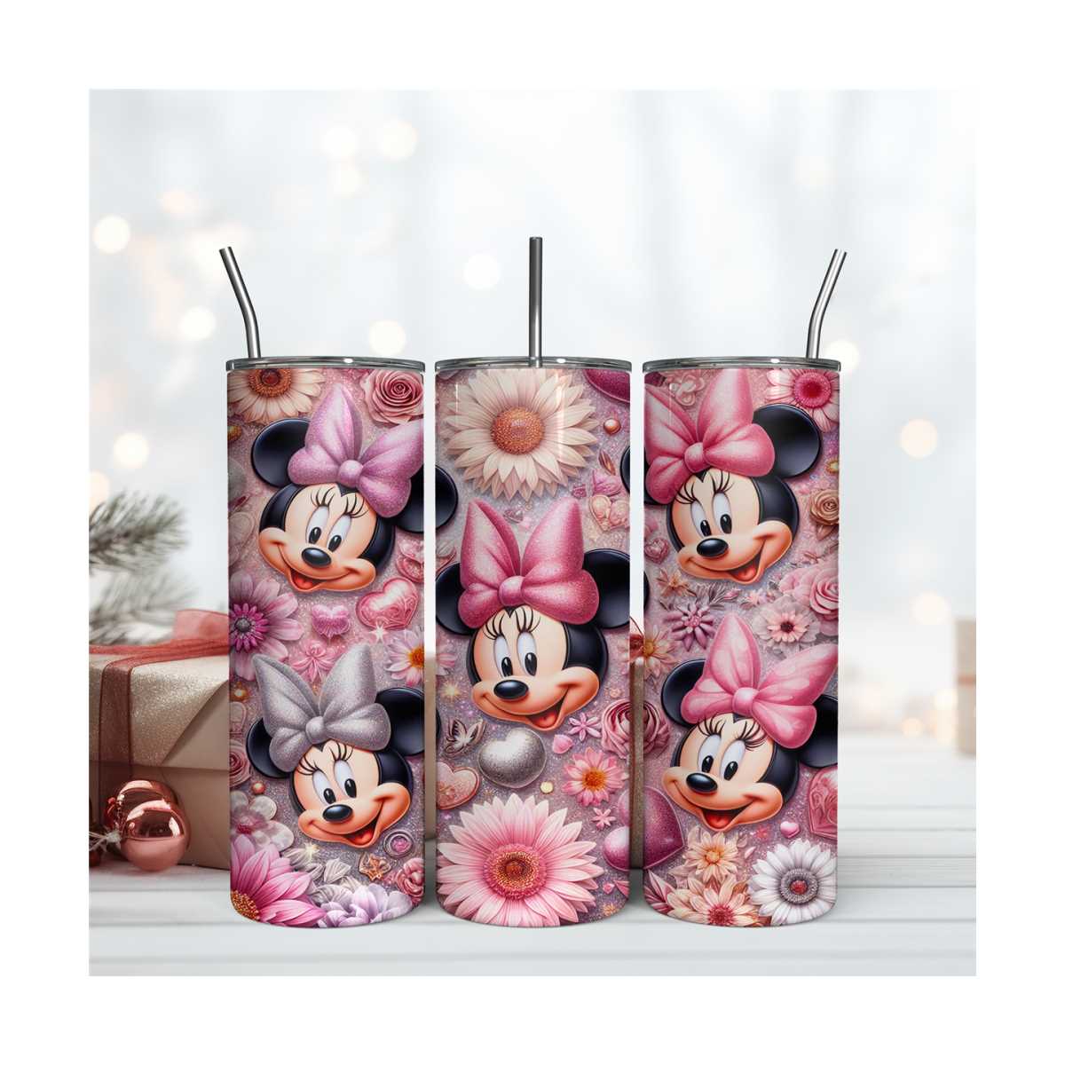 Minnie Mouse Pink Ribbon 3D 20Oz Skinny Tumbler Wrap, Tumble - Inspire ...