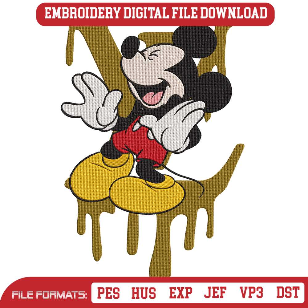 Happy Cartoon Mouse Dripping LV Embroidery Design Files - Inspire Uplift