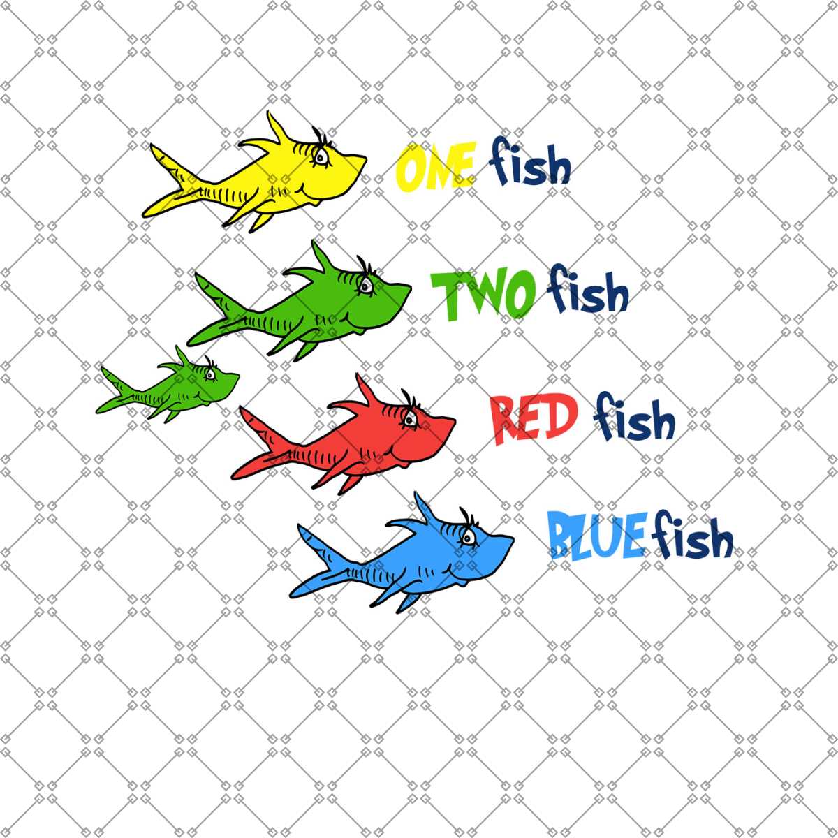 One Fish Two Fish Red Fish Blue Fish Svg, Dr Seuss Svg, Cat | Inspire ...