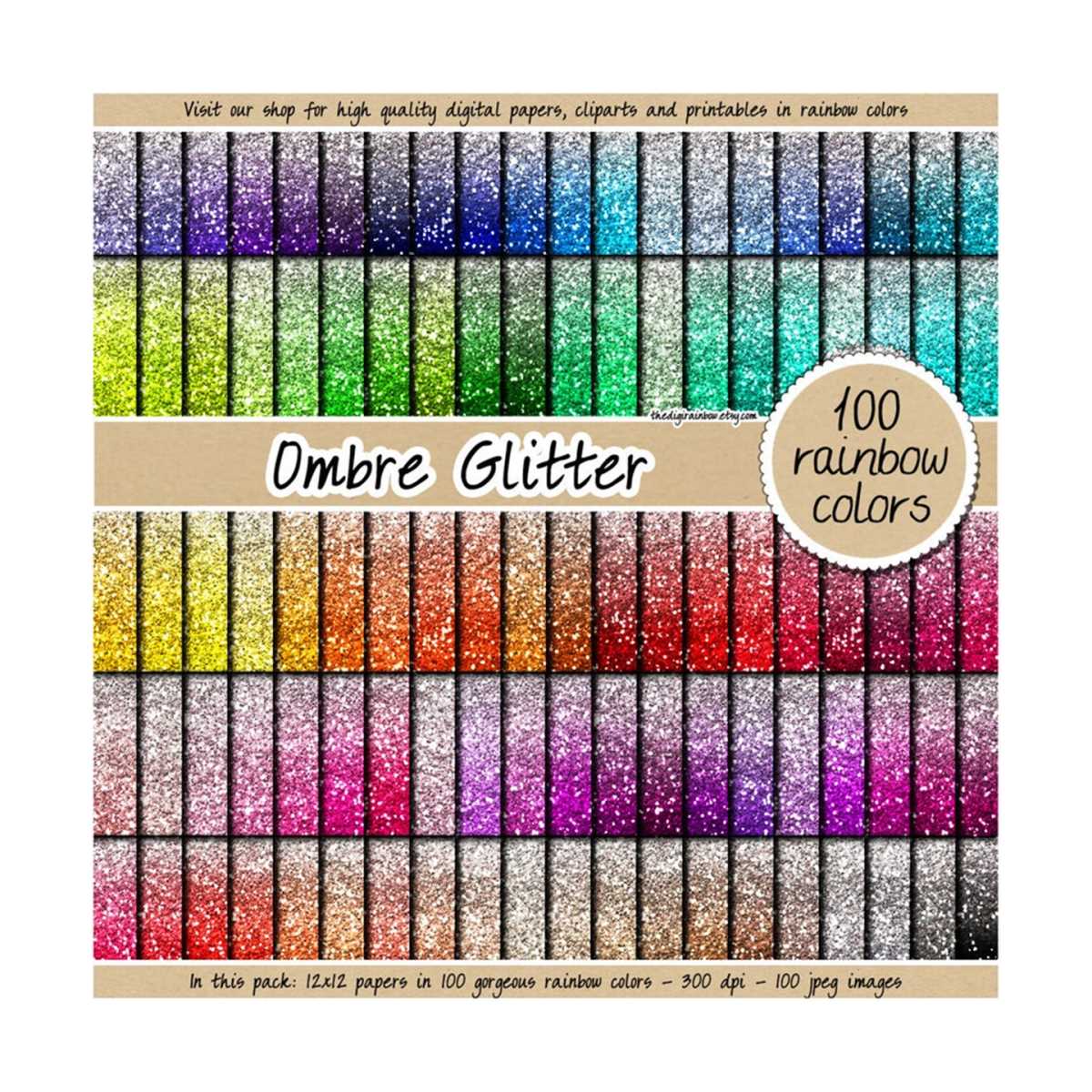 100 Ombre Glitter Digital Paper Rainbow Glitter Digital Pape | Inspire ...